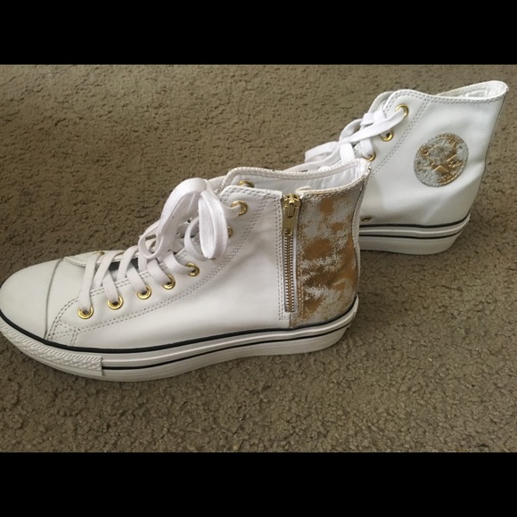 Converse | Shoes | Platform Leather Converse With Gold Accents | Poshmark